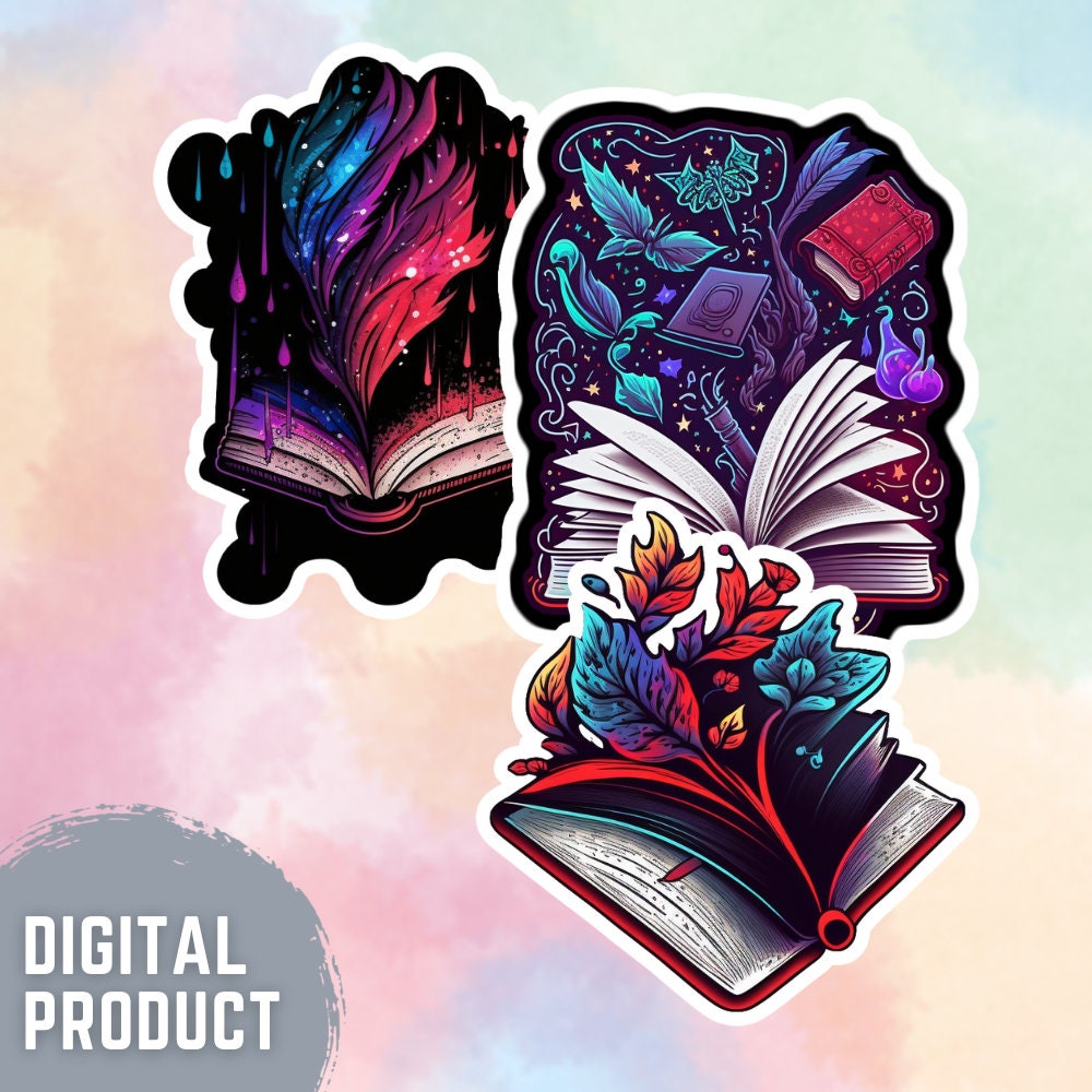 30 Printable Book Themed Stickers PNG Bundle - Print and Cut Business ...