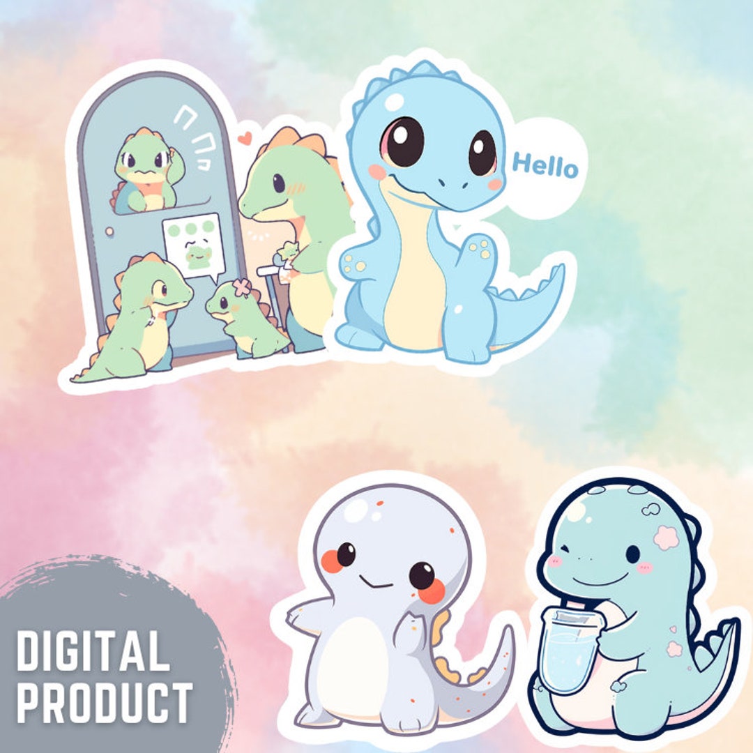 30 Cute Dino Stickers, High Quality PNG Stickers, Dino Printable ...