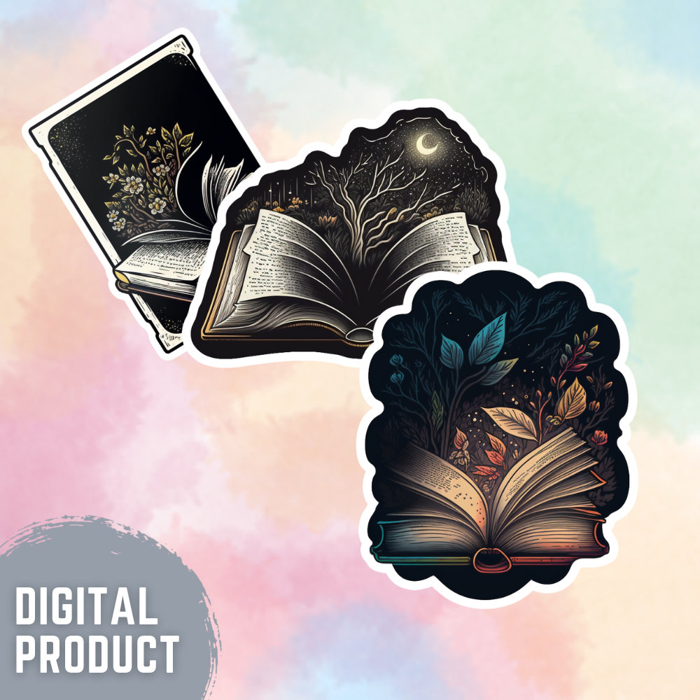 30 Printable Book Themed Stickers PNG Bundle - Print and Cut Business ...