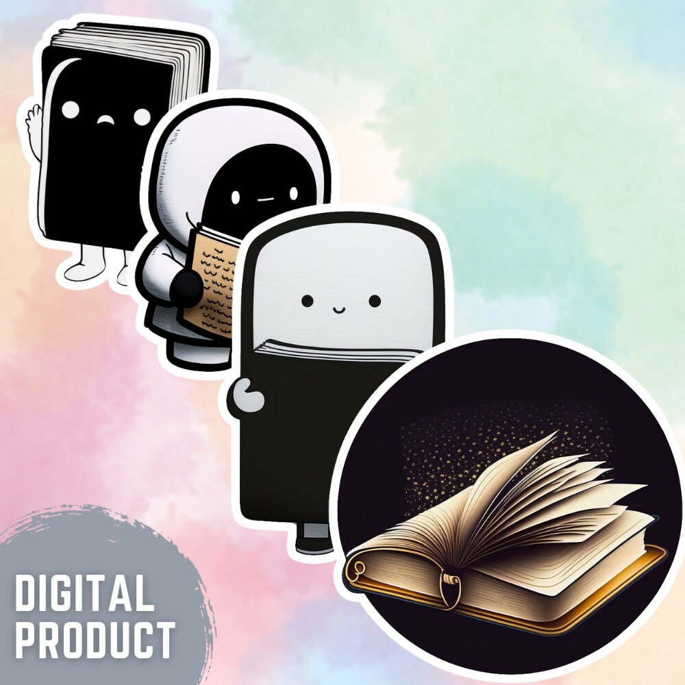 30 Printable Book Themed Stickers PNG Bundle Print and Cut Business ...