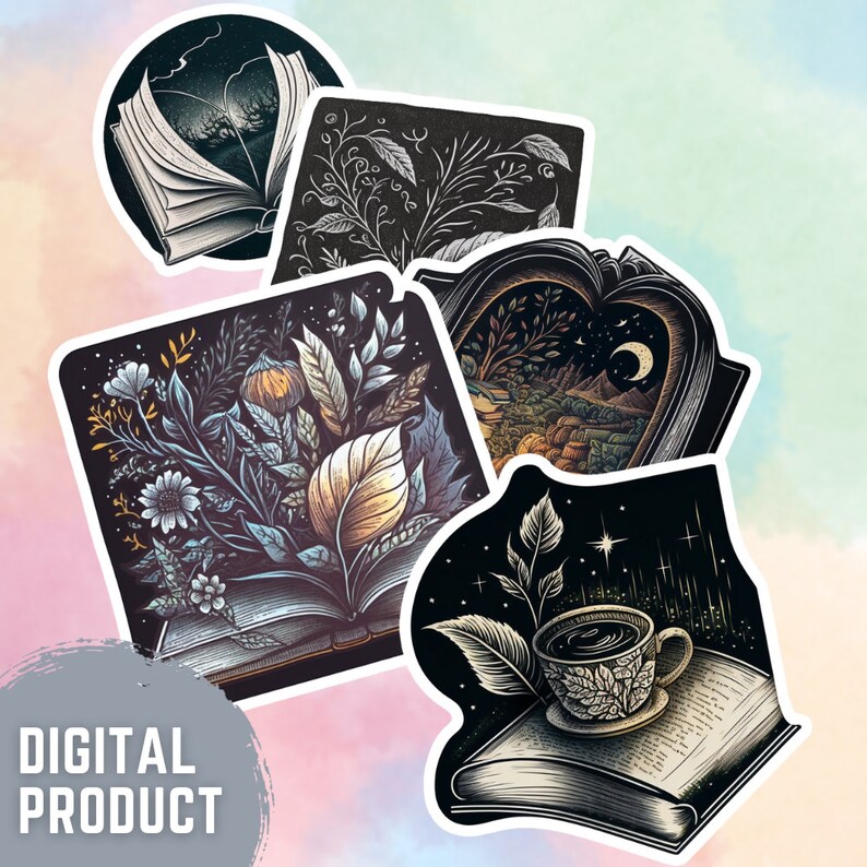 30 Printable Book Themed Stickers PNG Bundle - Print and Cut Business ...