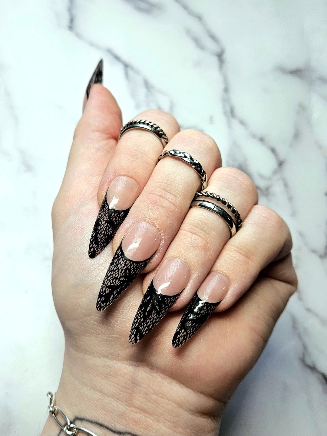 Black Lace French Manicure Press on Nail Set - Etsy