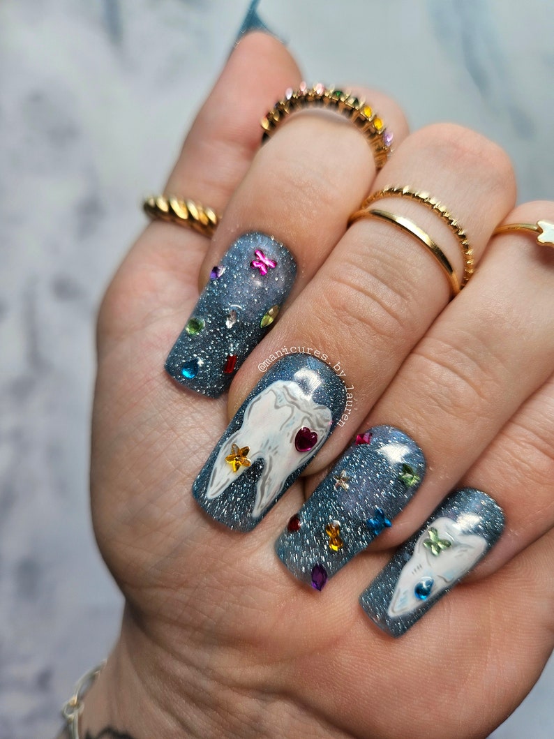 Blinged Out | Teeth Gem Y2K Reflective Press on Nail Set - Etsy