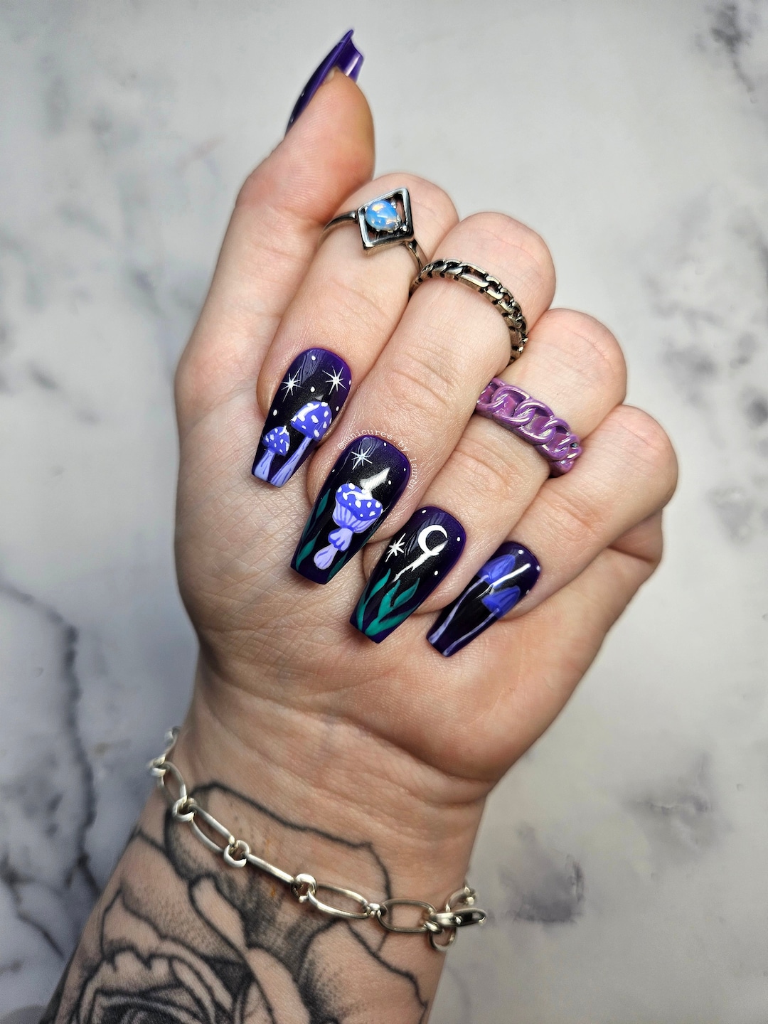 Dark Forest Purple Mushroom Press on Nail Set - Etsy
