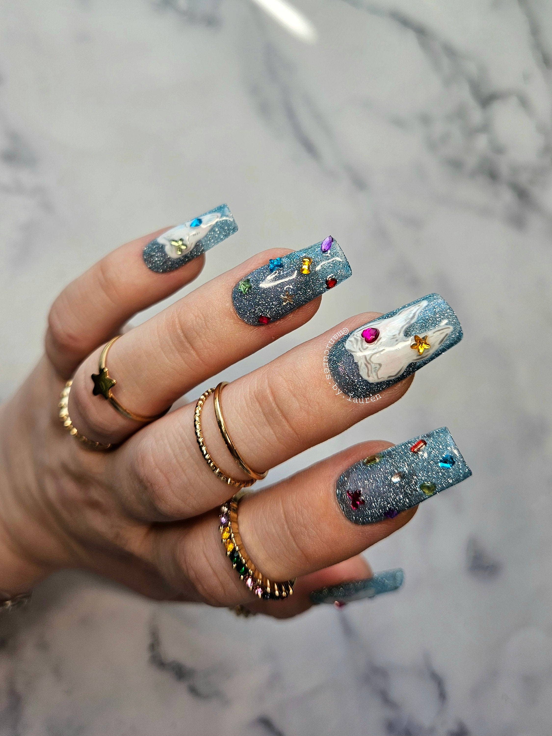 Blinged Out | Teeth Gem Y2K Reflective Press on Nail Set - Etsy