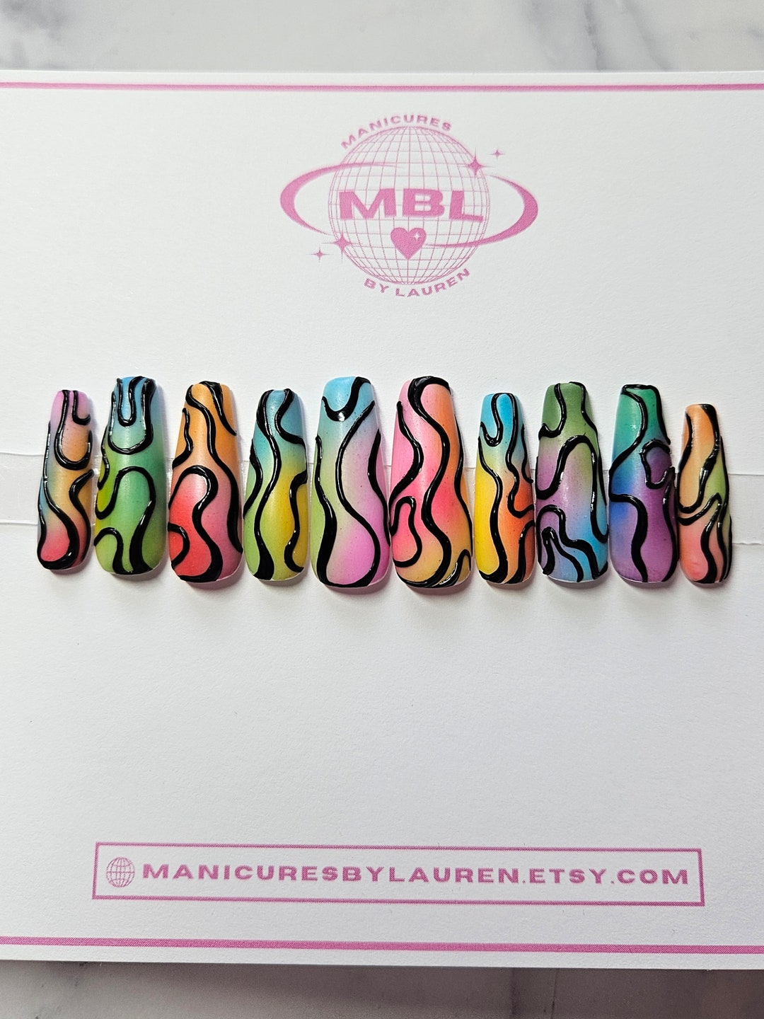 Textured Airbrush Rainbow Waves Press on Nail Set - Etsy