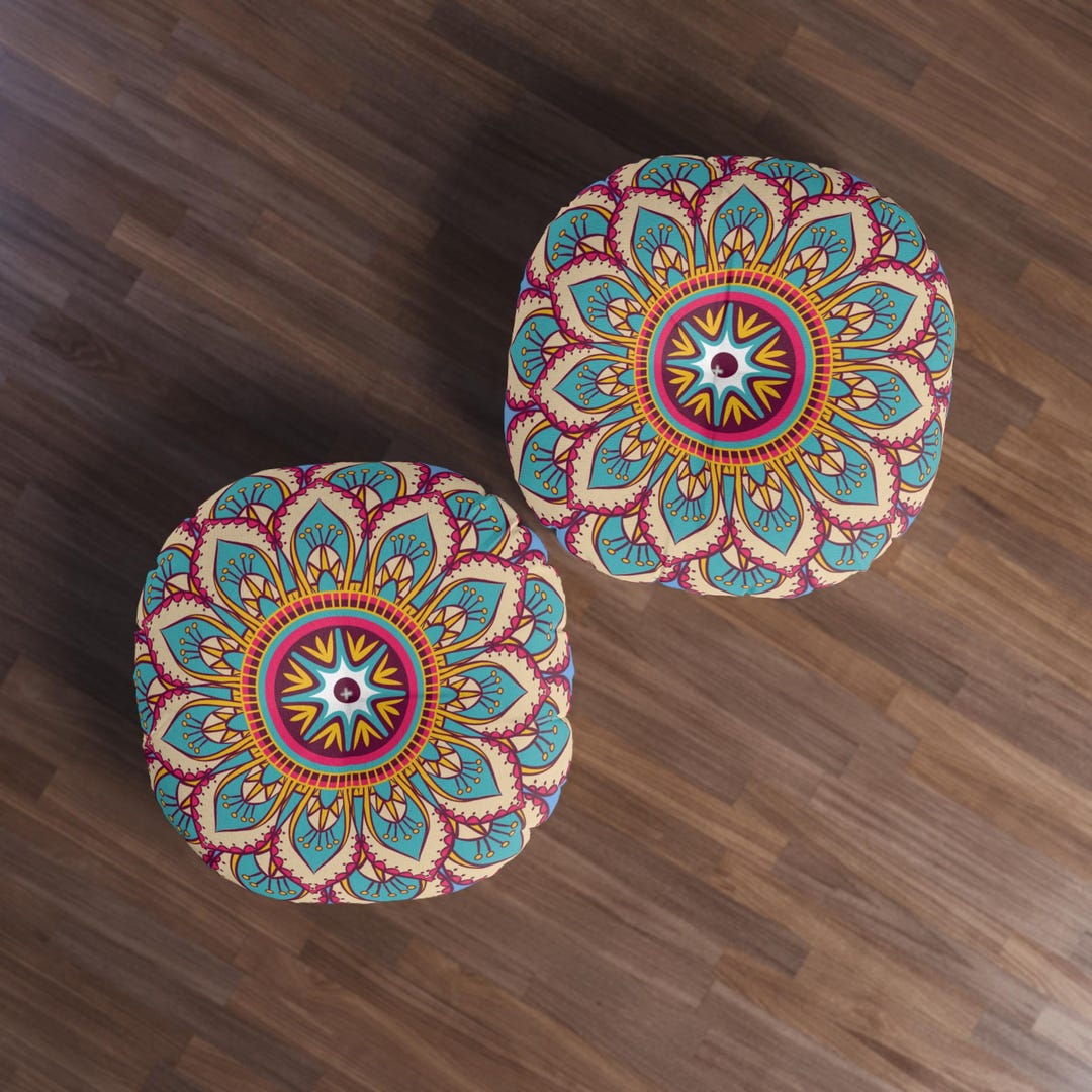 Pink and Blue Mandala Tufted Floor Pillow, Round - Etsy