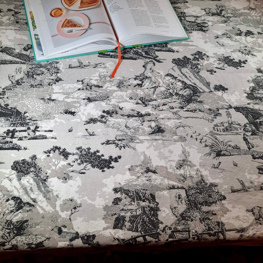 Neutral Coloured Pastoral Toile Tablecloth/ Vintage Tablecloth/ Toile ...