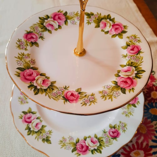 Two Tier Colclough Bone China Tea Stand/ Colclough Roses - Etsy