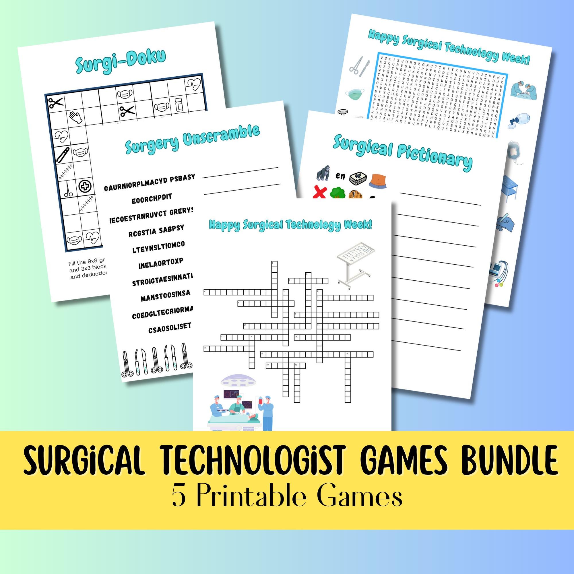 Surgical Technologist Week Printable Games Activities PDF Download ...