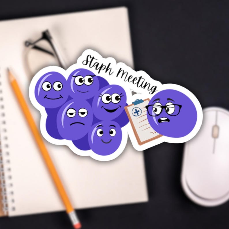Microbiology Humor Staph Meeting Sticker, Funny Science Decals, Biology ...