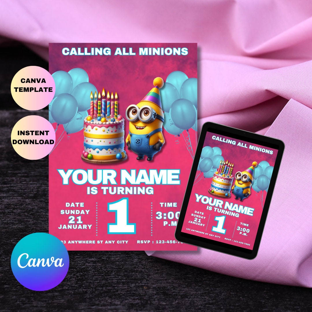 Editable Minions Birthday Invitation Kids Party Invite Boy & Girl ...