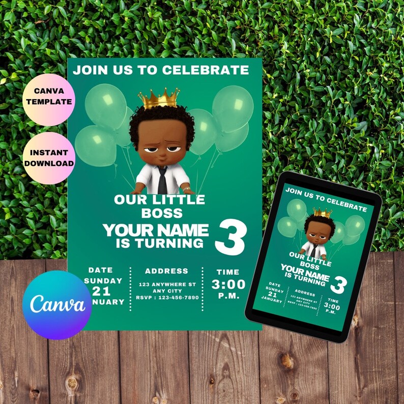 Editable Black Boss Baby Boy Birthday Invitation Boss Baby Party ...
