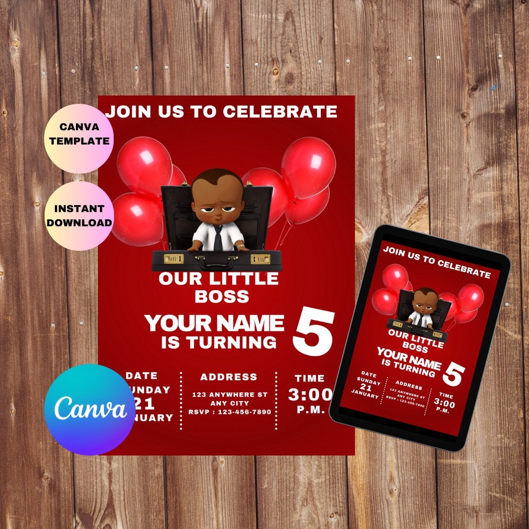 Editable Black Boss Baby Boy Birthday Invitation Boss Baby Party ...