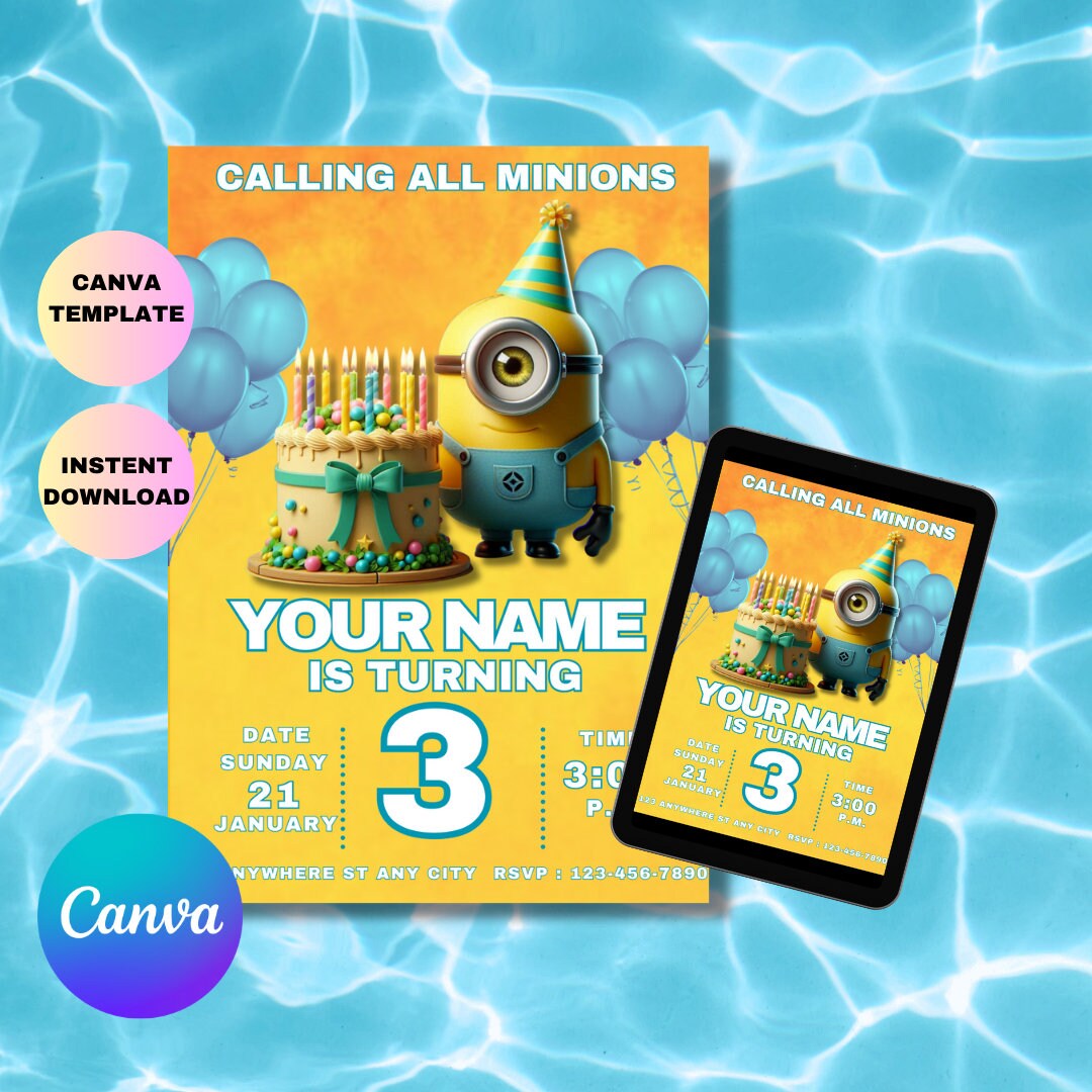 Editable Minions Birthday Invitation | Kids Party Invite | Boy & Girl ...