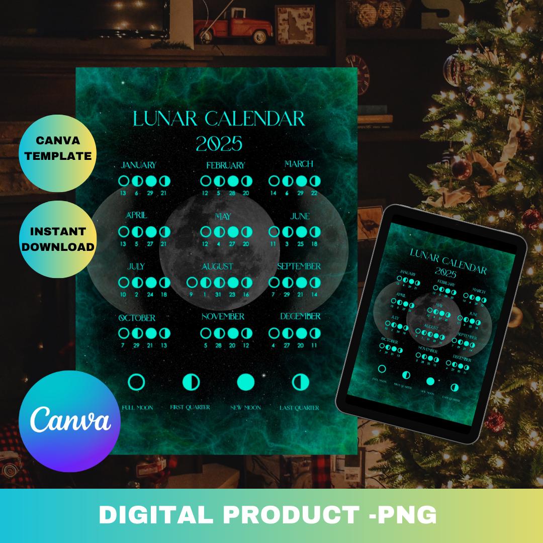 2025 Lunar Calendar Printable Moon Phase Tracker Spiritual Digital ...