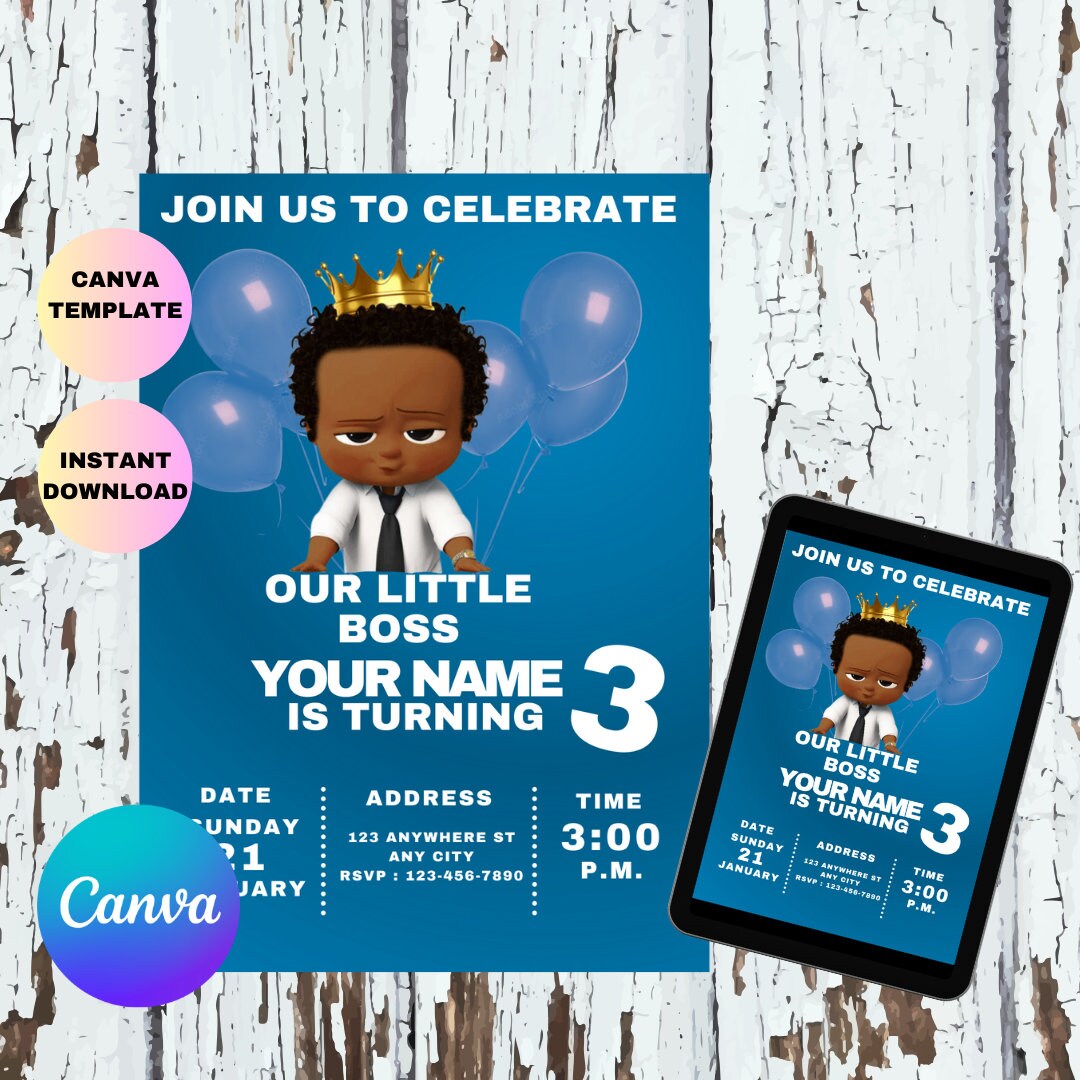 Editable Black Boss Baby Boy Birthday Invitation | Boss Baby Party ...
