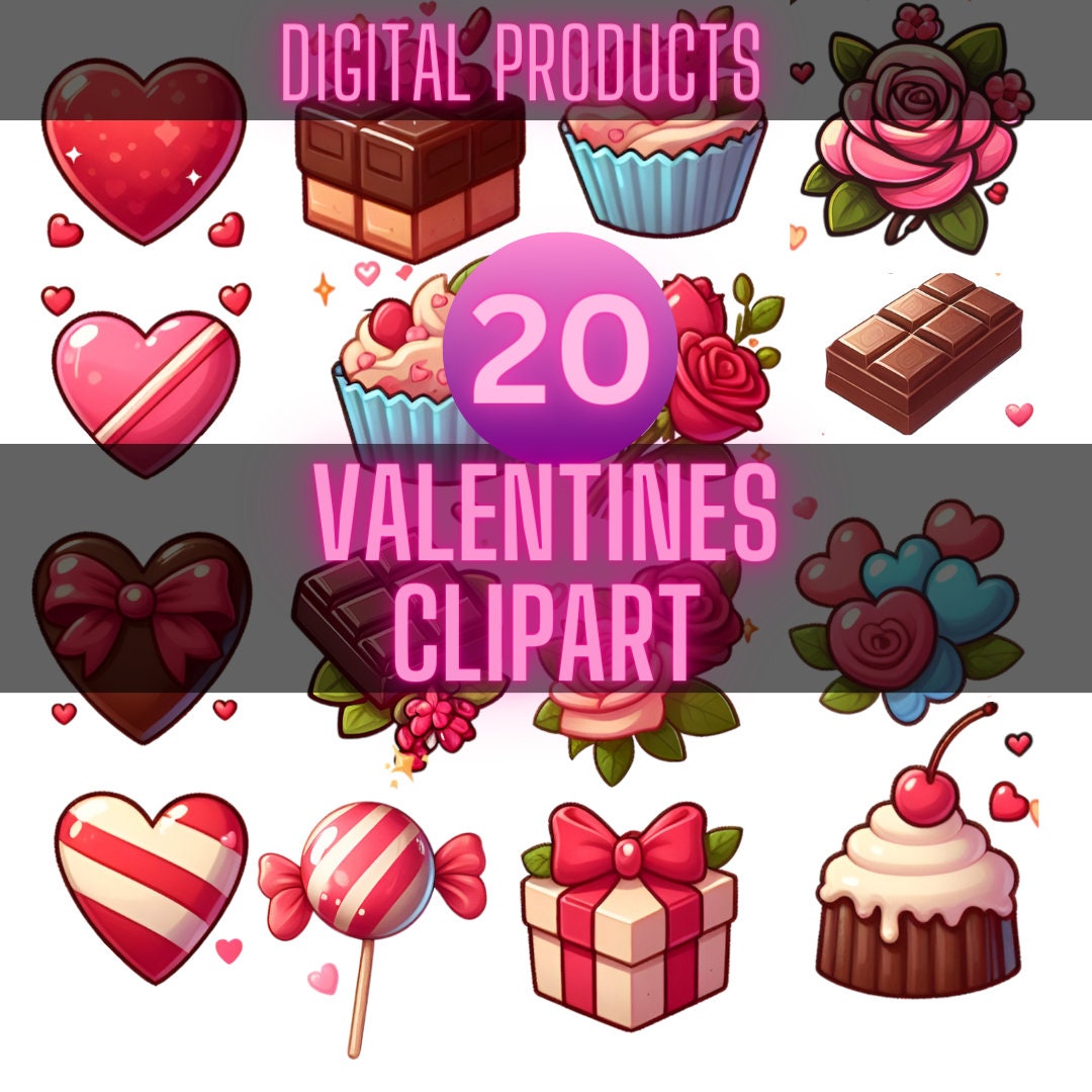 Cute Hearts Candy and Chocolates -valentines Day Clipart-pack of 20 PNG ...