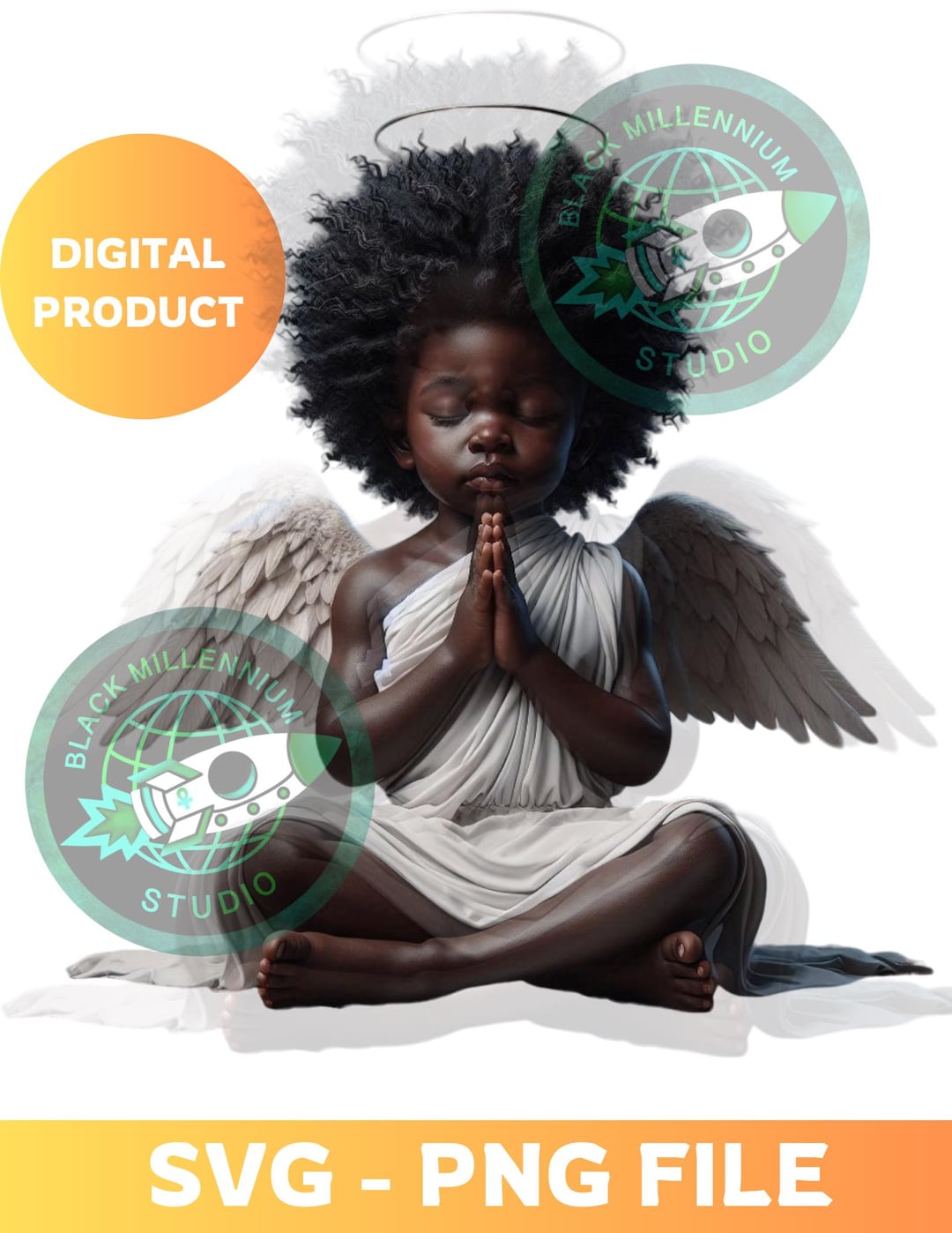 Young Praying Black Boy Angel PNG | African American Christian Digital ...