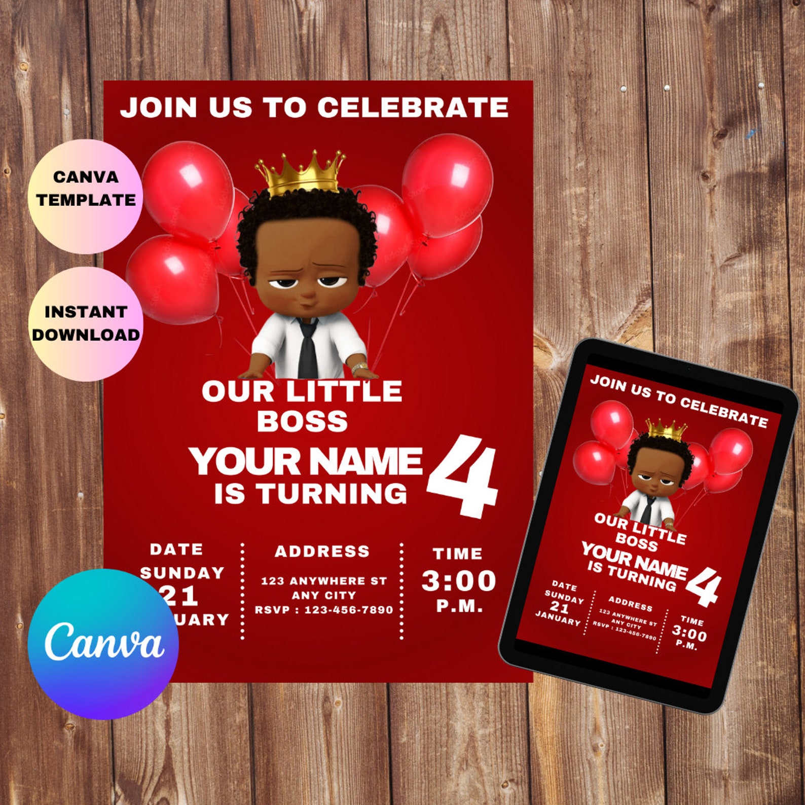 Editable Black Boss Baby Boy Birthday Invitation | Boss Baby Party ...