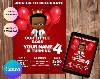 Editable Black Girl Baby Boss Girl Birthday Invitation | Boss Baby ...