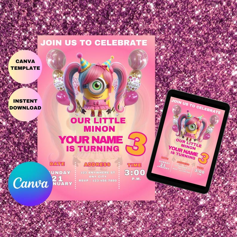 Girly Pink Minion Invention | Despicable Themed Kids Birth Party - Etsy