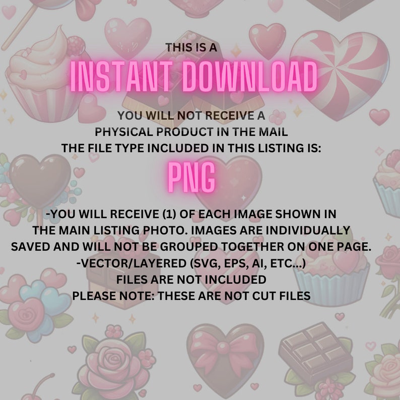 Valentines Day Clipart-cute Hearts Candy and Chocolates -pack of 45 PNG ...