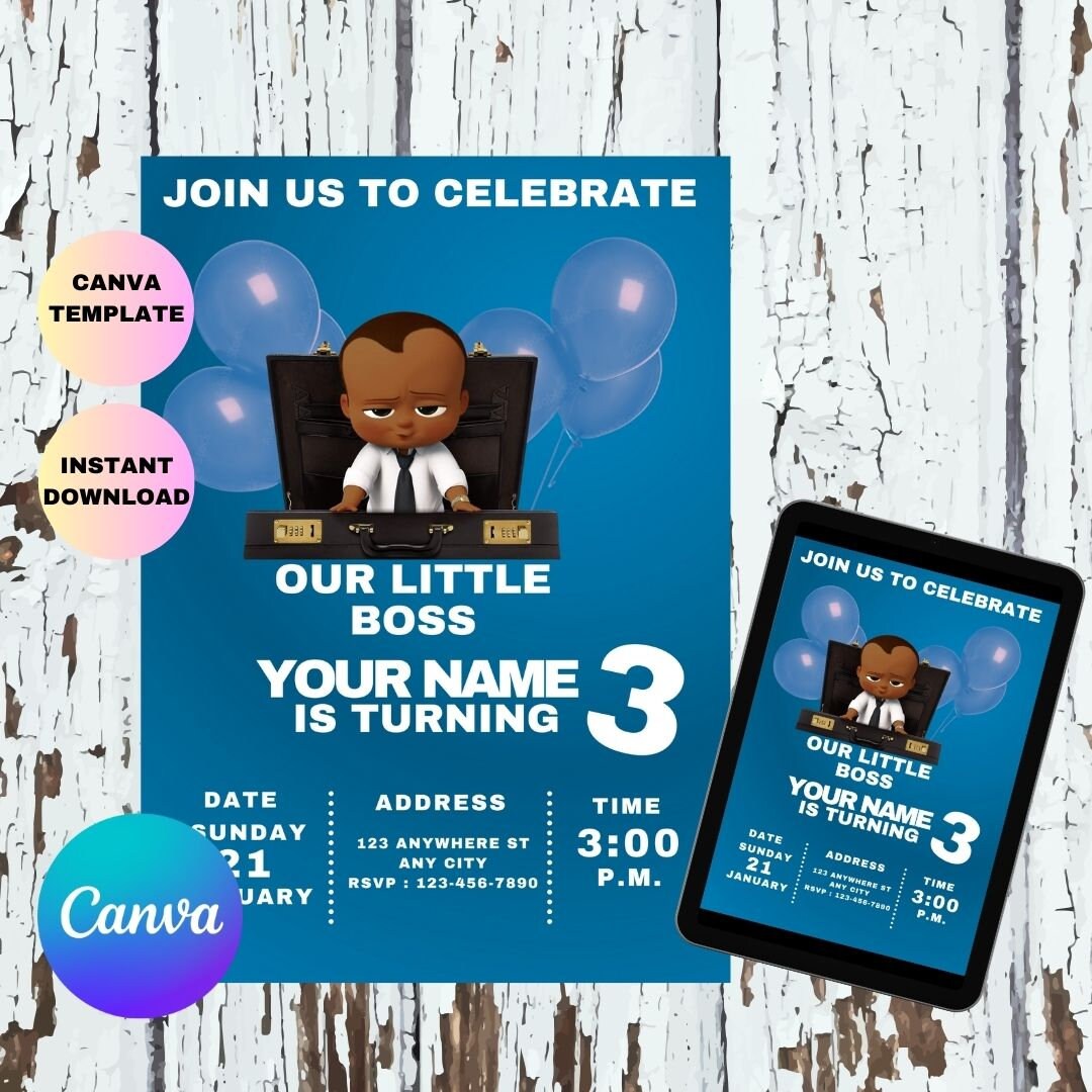 Editable Black Boss Baby Boy Birthday Invitation | Boss Baby Party ...