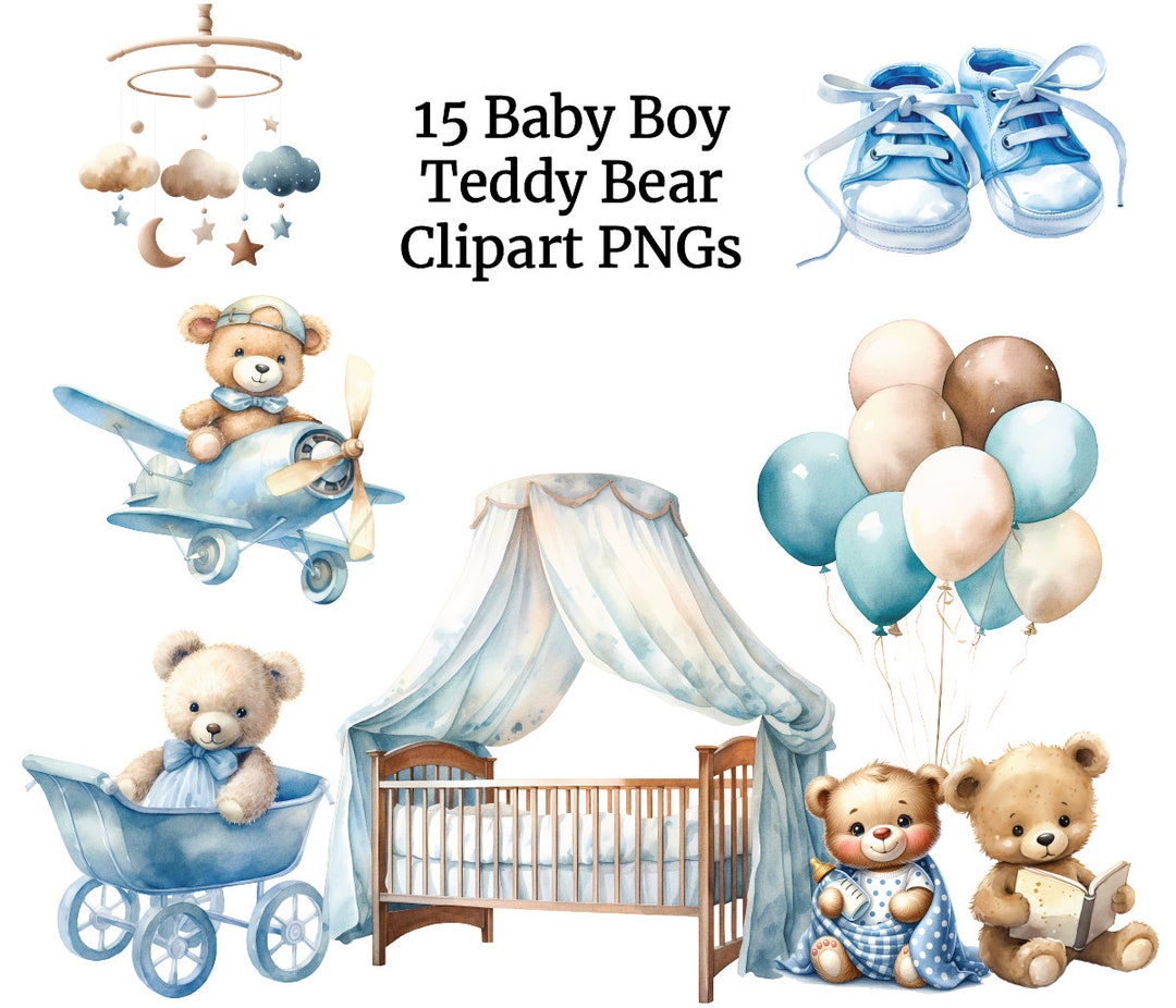 It's a Boy Nursery Clipart, Boy Birthday Clipart, Sleepy Teddy Bears ...
