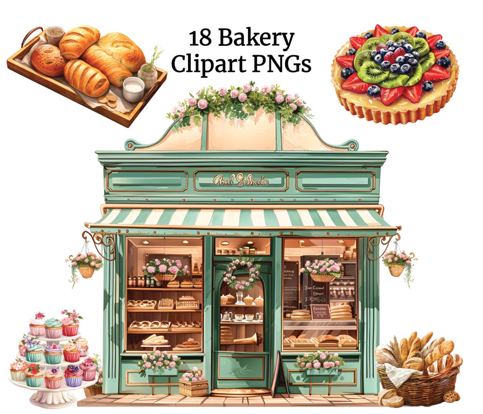 Bakery Clipart, Sweets, Baking PNG, French Croissants, Pastries, Bread ...