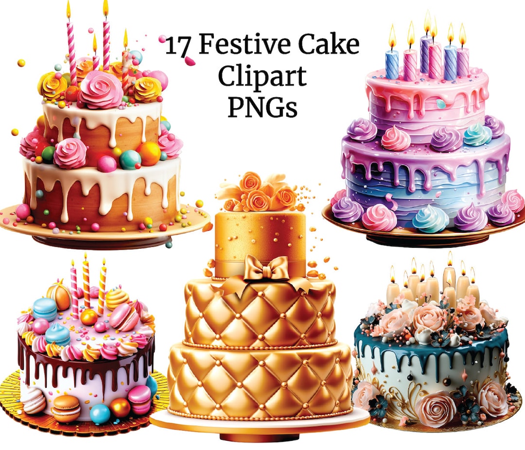 Cake Clipart Bundle, Watercolor Birthday Cake PNG, Birthday Bundle ...