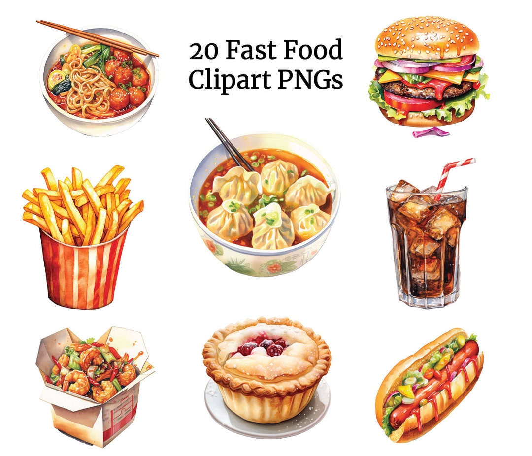 Watercolor Fast Food Clipart, Fast Food Clipart, Burger Clipart, Pizza ...