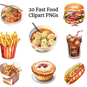 Watercolor Fast Food Clipart, Fast Food Clipart, Burger Clipart, Pizza ...