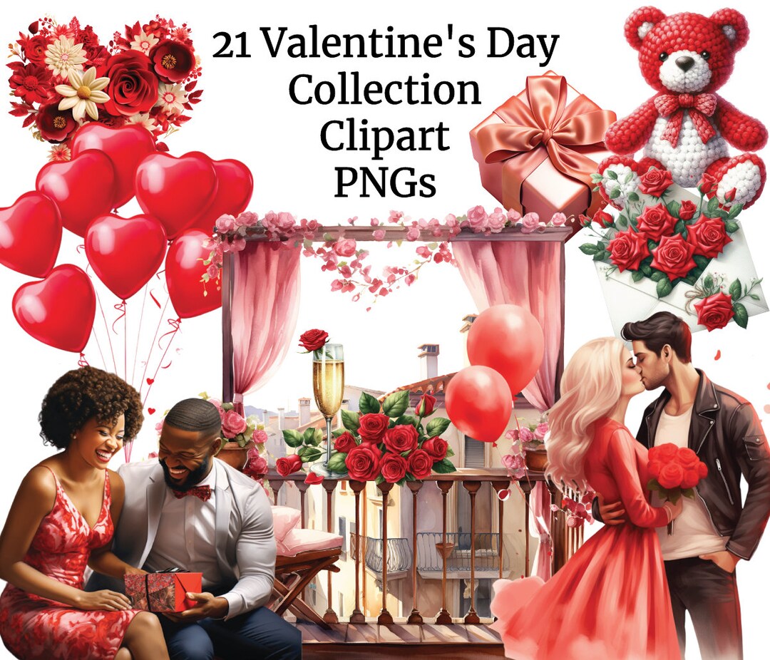 Watercolor Valentine's Day Clipart, Red Roses, Love Notes, Romantic ...