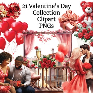 Watercolor Valentine's Day Clipart, Red Roses, Love Notes, Romantic ...