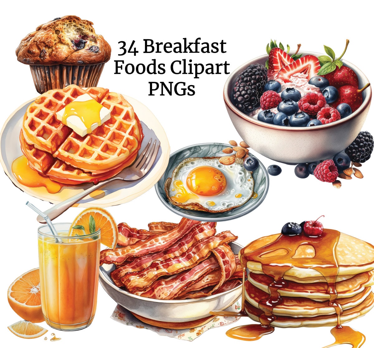 Breakfast Clipart, Breakfast Food Clipart, Pancakes Clipart, Waffles ...