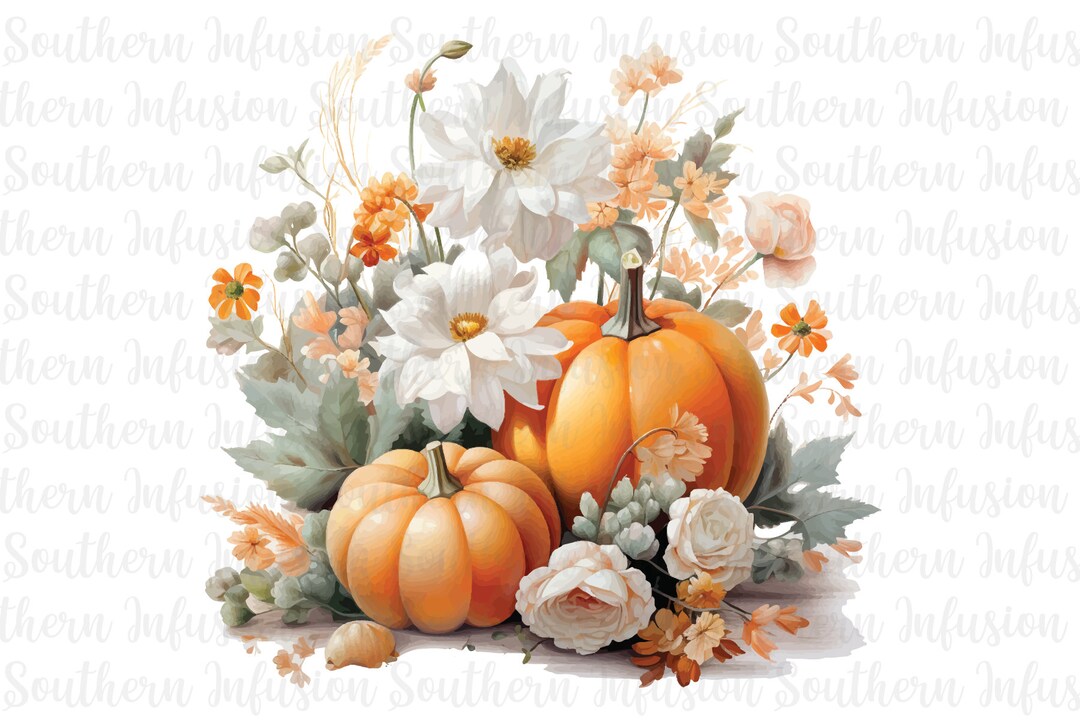 Fall Pumpkin Boho Bloom PNG Flower Bouquet Blush and Taupe - Etsy