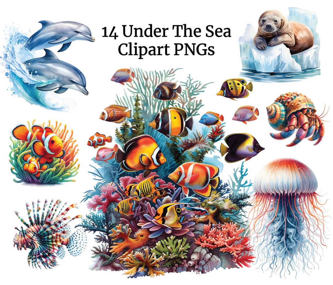 Ocean Life, Ocean Animals Png, Nautical Clipart, Baby Shower Invitation ...