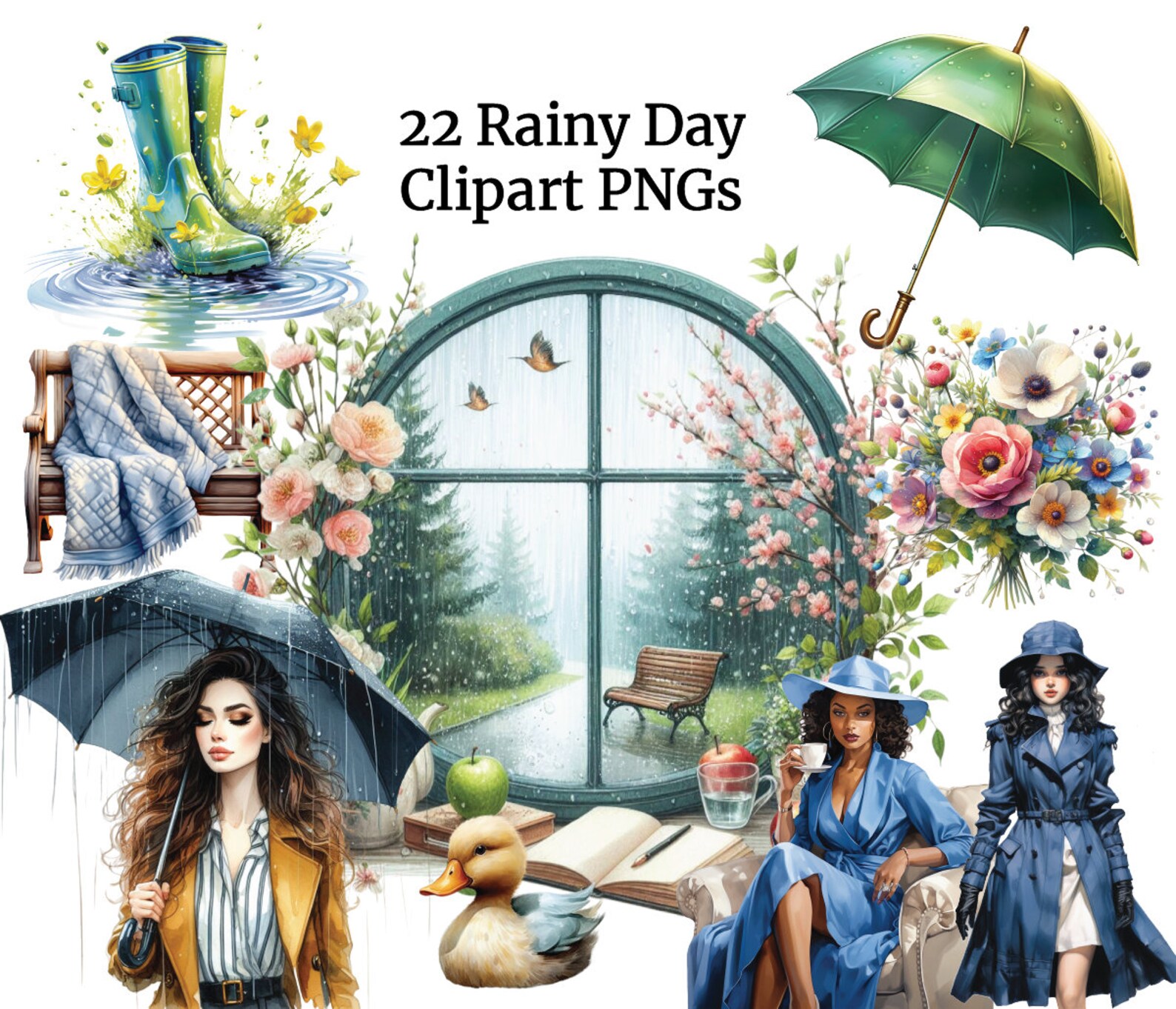 Rainy Day Puddle Clipart, Rainy Day Activities Clipart, Rainy Gloomy ...