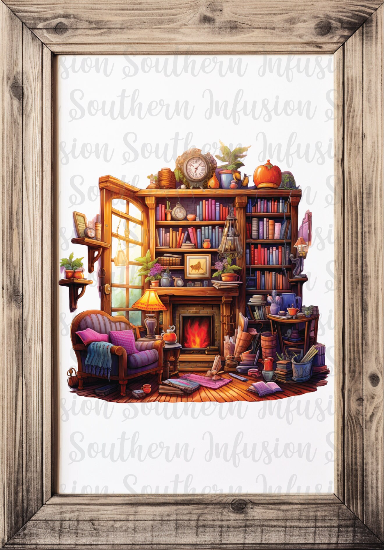 Watercolor Book Stack Clipart, Bookshelf Clipart, Cozy Home Library ...