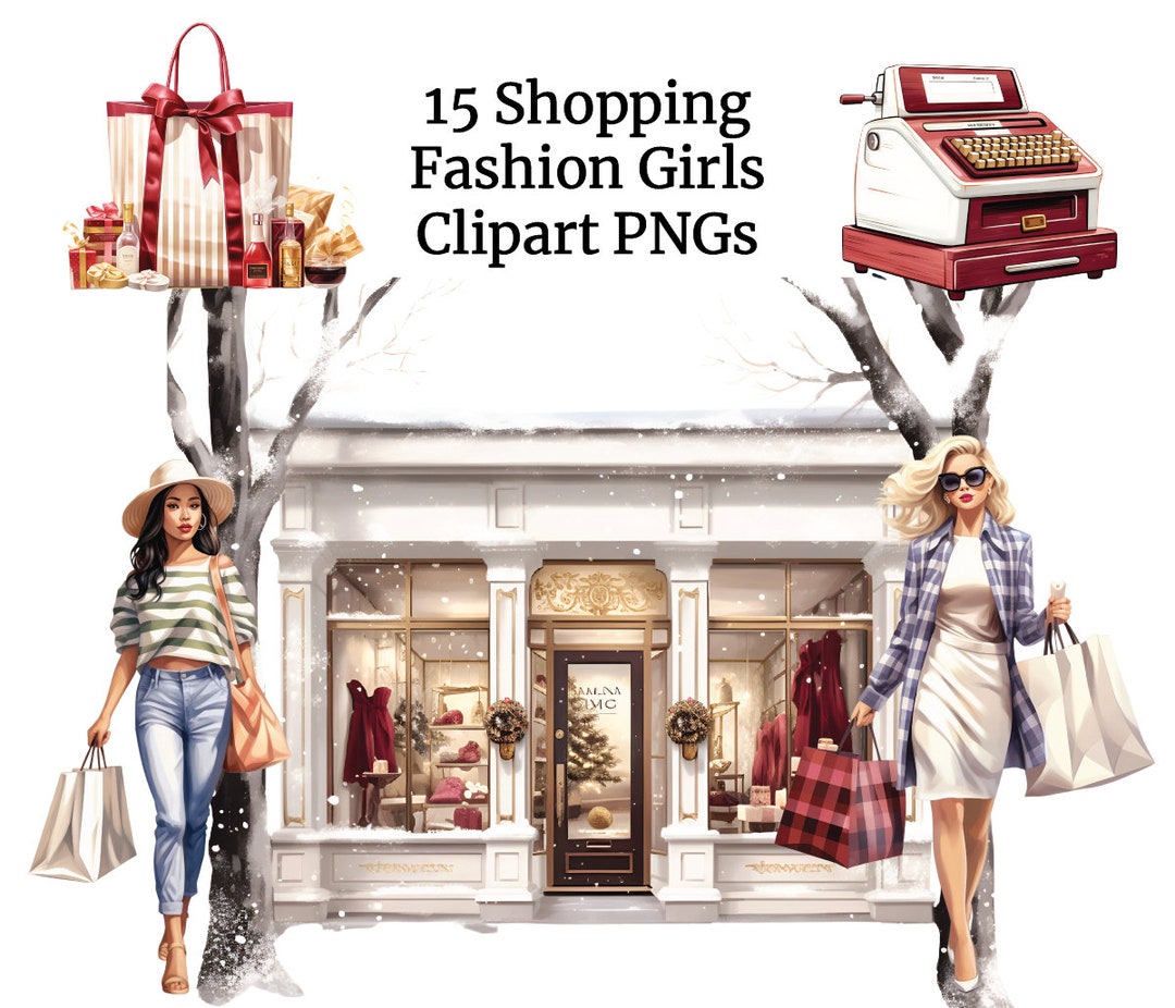 Fashion Girl Watercolor Illustration Digital, Shopping Clipart, Stylish ...