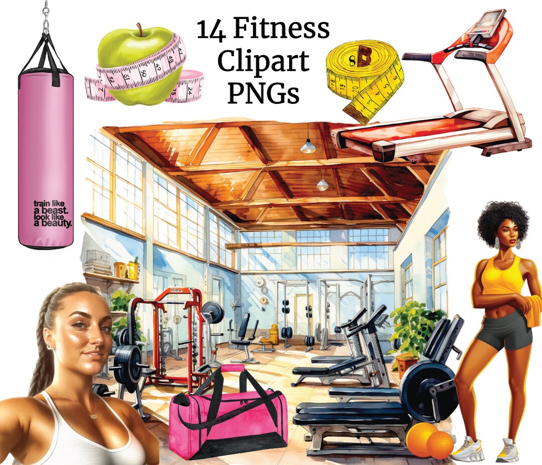 Pink Fitness Watercolor Clipart, Cute Gym Equipment, Pastel Exercise ...