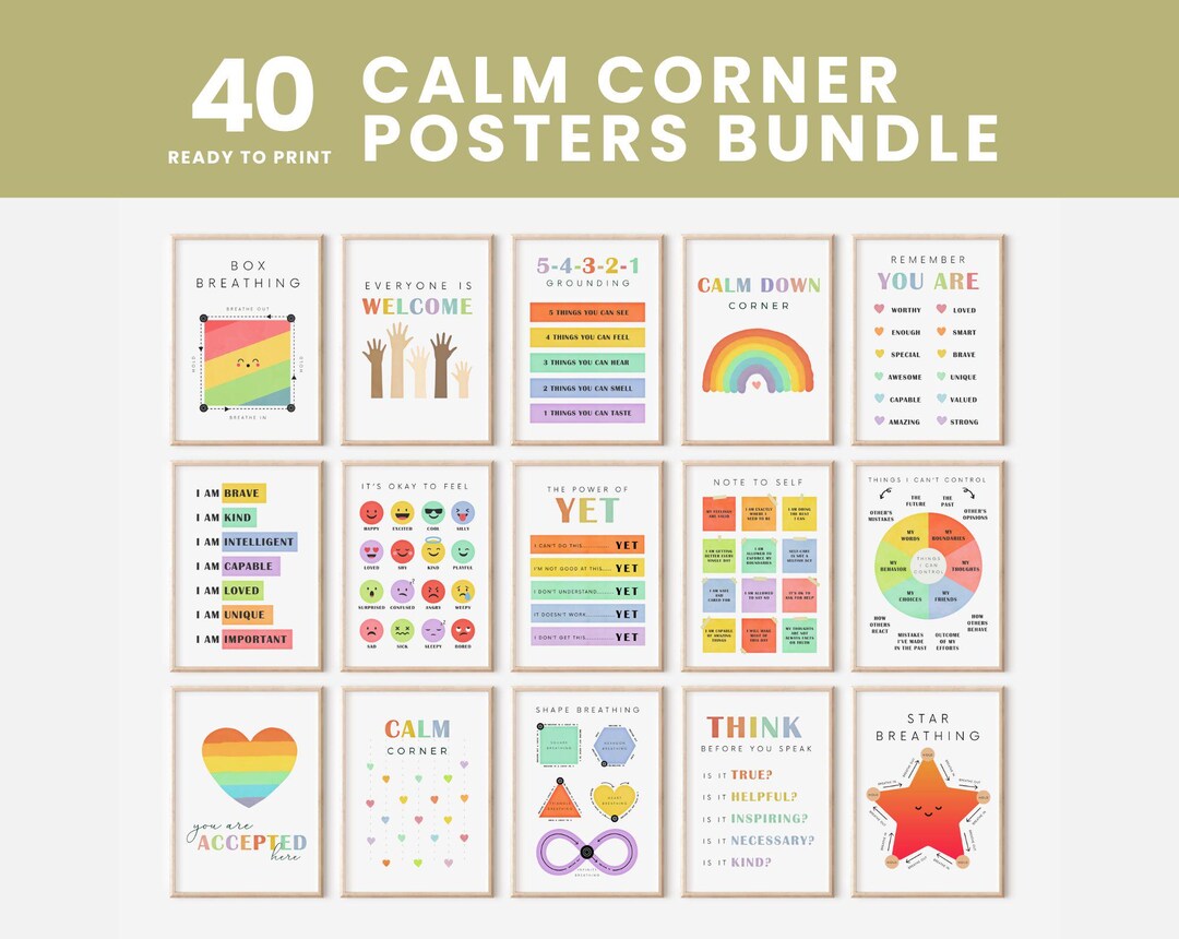 Set of 40 Calming Corner Posters, Calm Down Printable, Classroom Decor ...