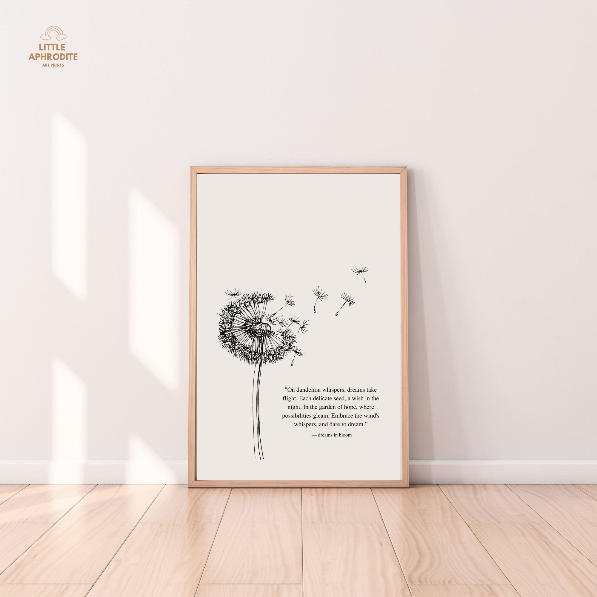 Dandelion Wall Art Print Wildflower Botanical Poster, Dandelion Wish ...