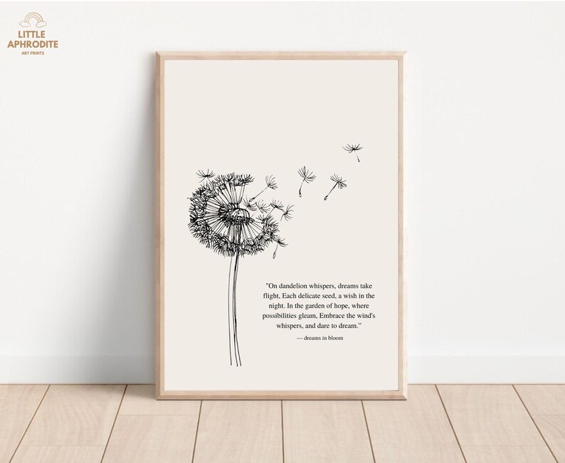 Dandelion Wall Art Print Wildflower Botanical Poster, Dandelion Wish ...