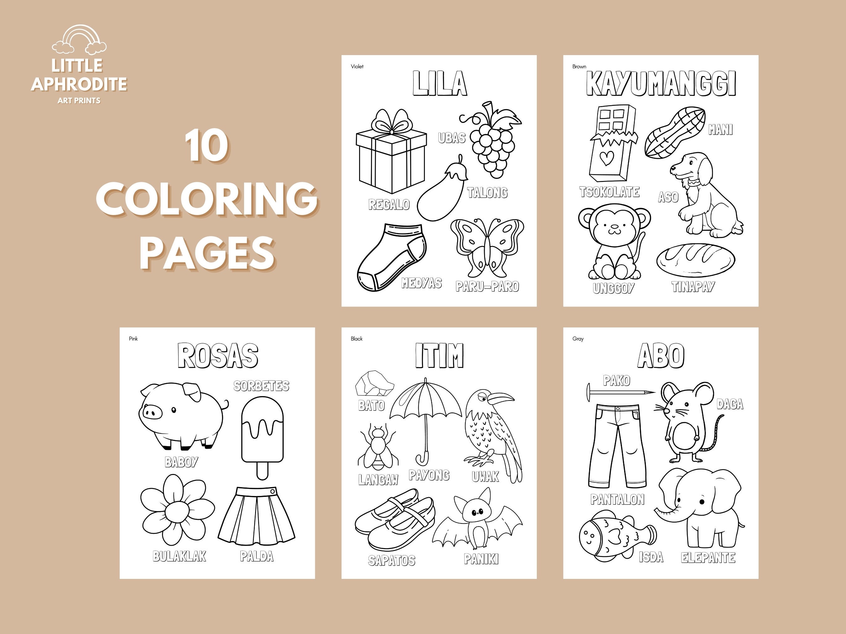 Tagalog Colors Filipino Learning Coloring Pages Cute Baby Shower Gift ...
