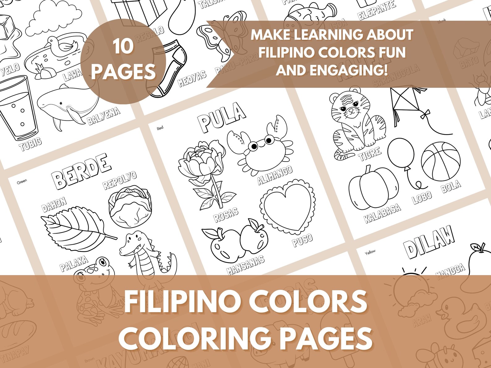 Tagalog Colors Filipino Learning Coloring Pages Cute Baby Shower Gift ...