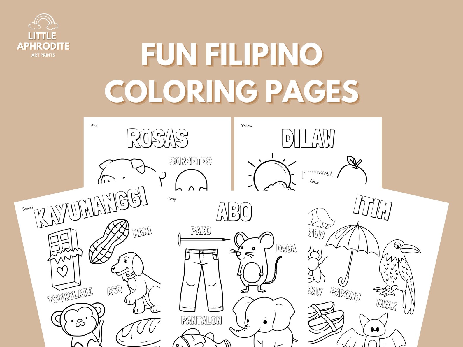 Tagalog Colors Filipino Learning Coloring Pages Cute Baby Shower Gift ...