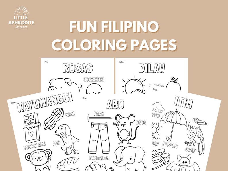 Tagalog Colors Filipino Learning Coloring Pages Cute Baby Shower Gift ...