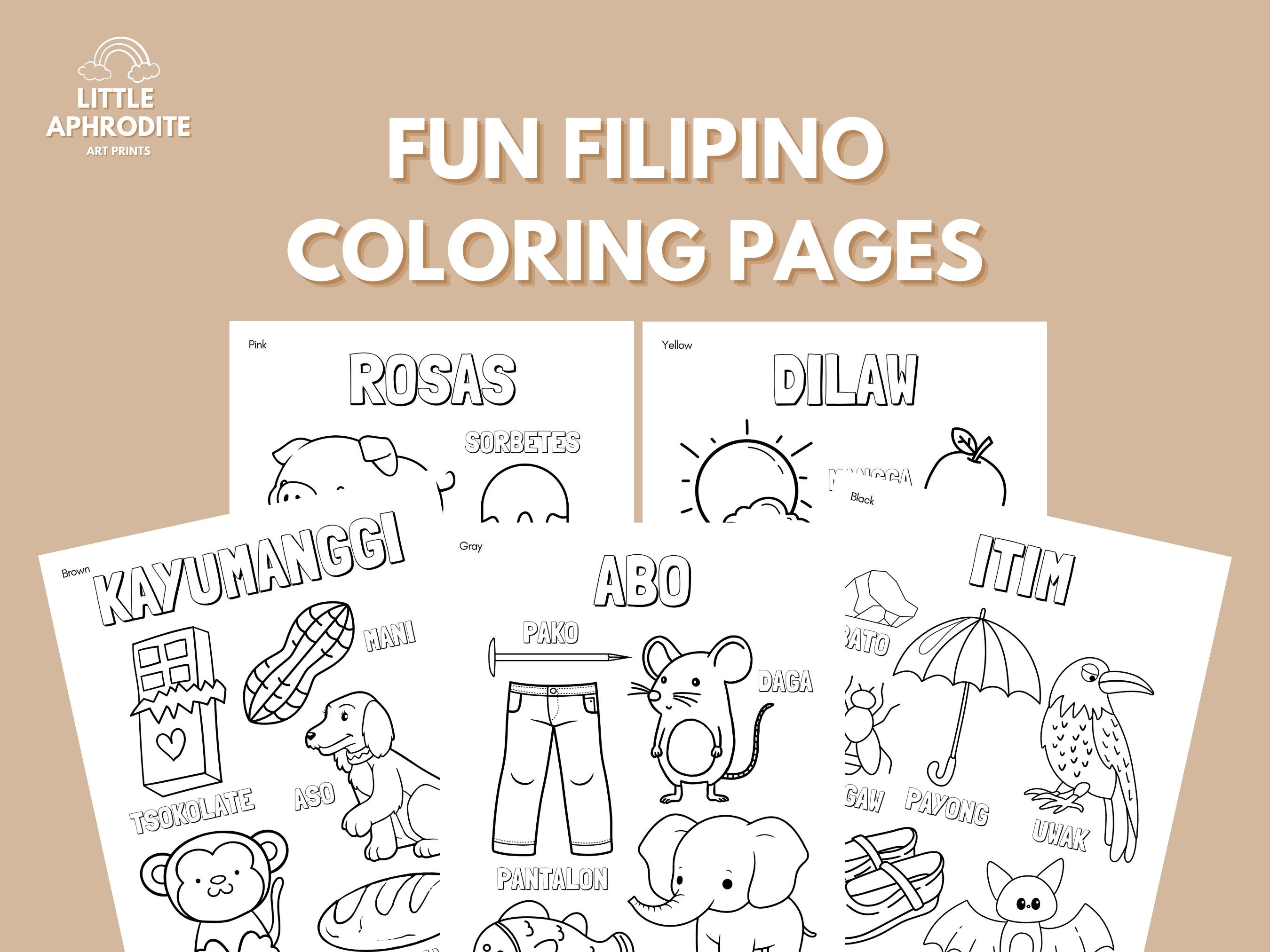 Tagalog Colors Filipino Learning Coloring Pages Cute Baby Shower Gift ...
